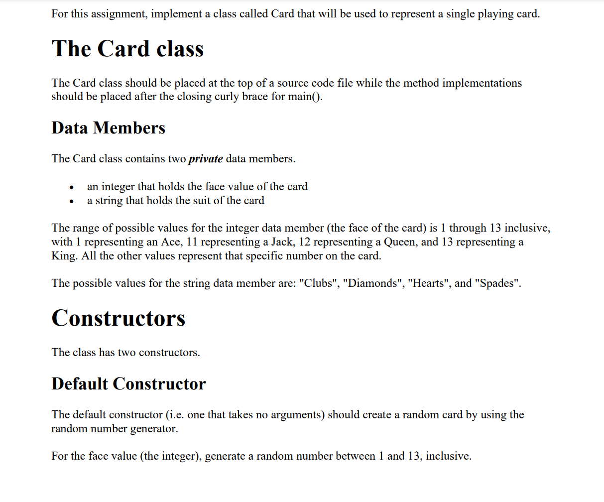 Solved For this assignment, implement a class called Card | Chegg.com