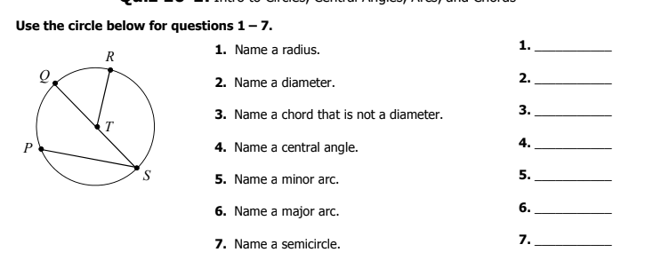 Solved Use the circle below for questions 1 -7. 1. Name a | Chegg.com