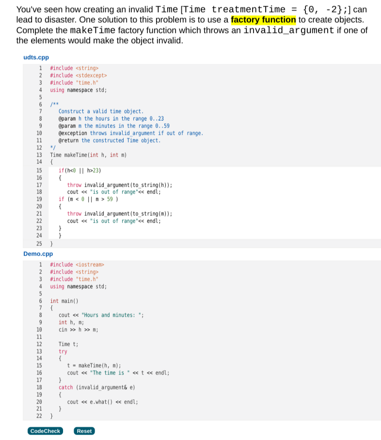 Solved Complete the makeTime factory function which | Chegg.com