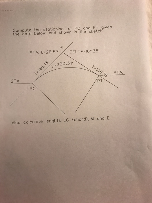 Solved Compute the stationing for .PC and PT given the data | Chegg.com