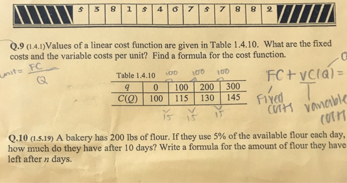 Solved 9 (1.4.1)Values of a linear cost function are given | Chegg.com