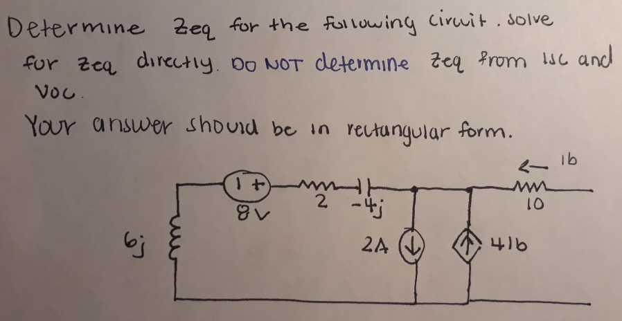 Solved Determine Zeq for the following circuit. solve for | Chegg.com