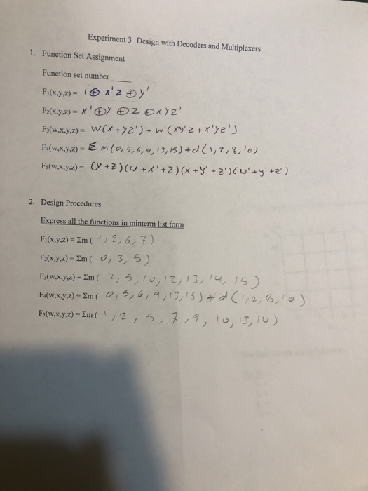 Solved Experiment 3 Design with Decoders and Multiplexers 1. | Chegg.com