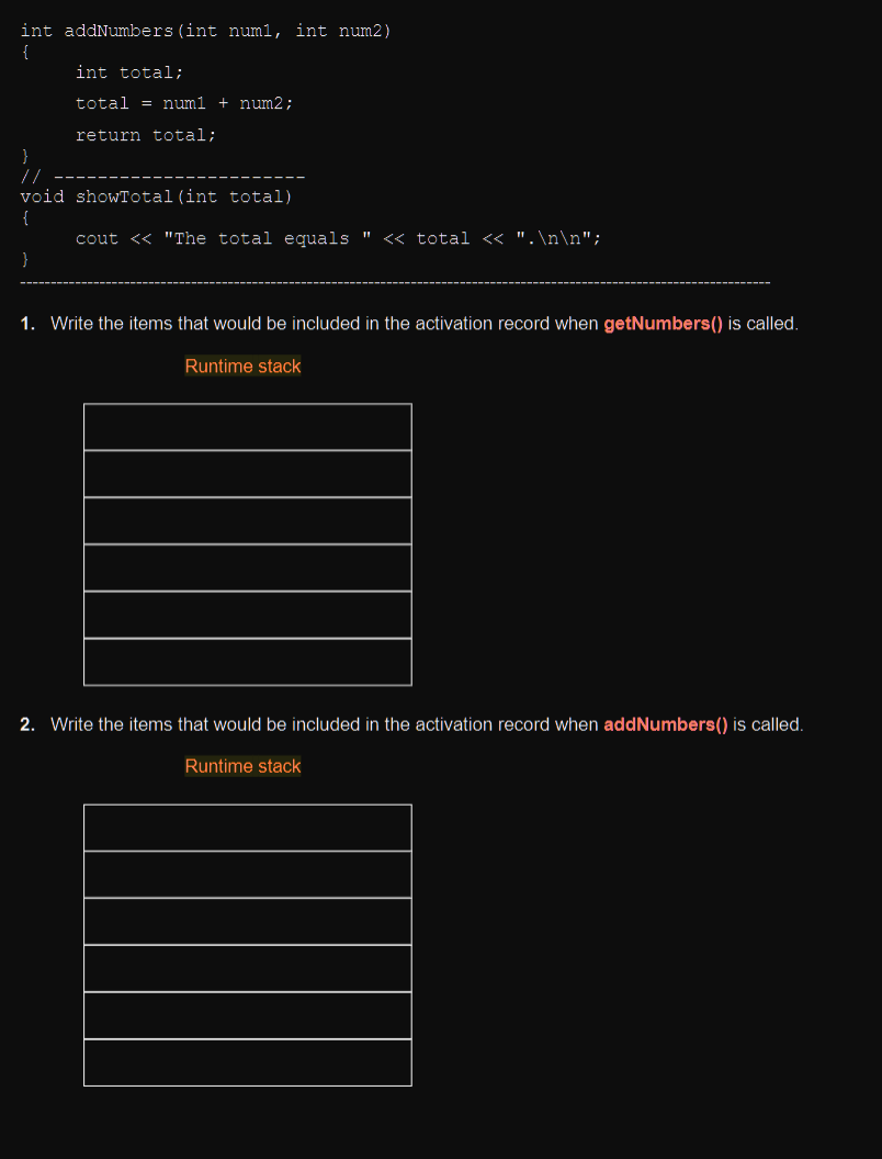 Solved 1.) Review the following code. void getNumbers (int\& | Chegg.com