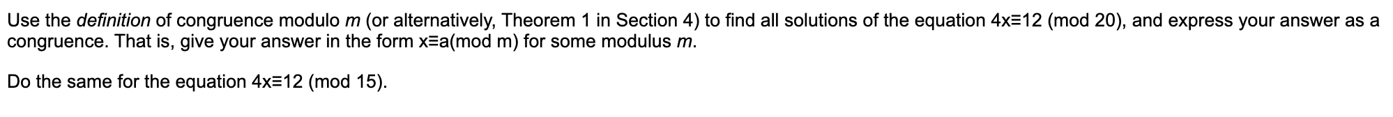 Solved Use the definition of congruence modulo m (or | Chegg.com