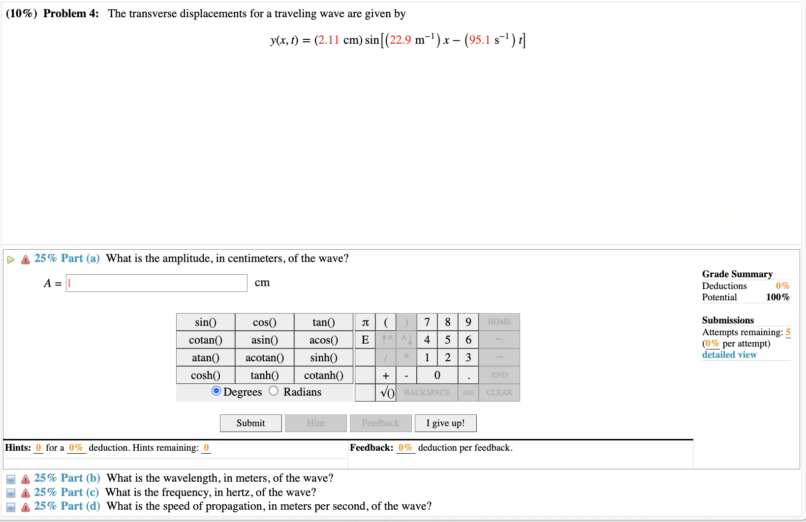 Solved (10\%) Problem 4: The transverse displacements for a | Chegg.com