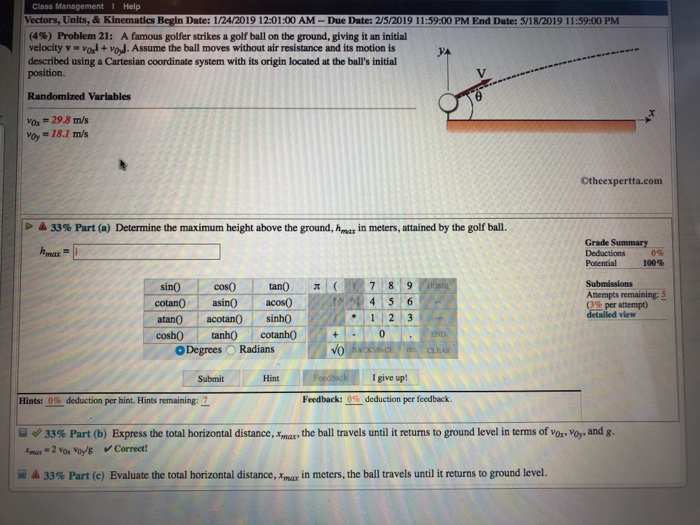 Solved Class Management 1 Help Vectors, Units, & Kinematics | Chegg.com