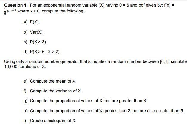 Solved Question 1 For An Exponential Random Variable X 7494