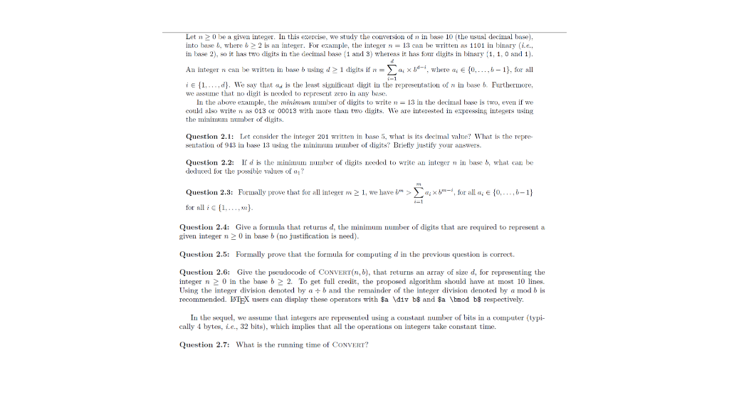 Let n≥0 be a given integer. In this exercise, we | Chegg.com
