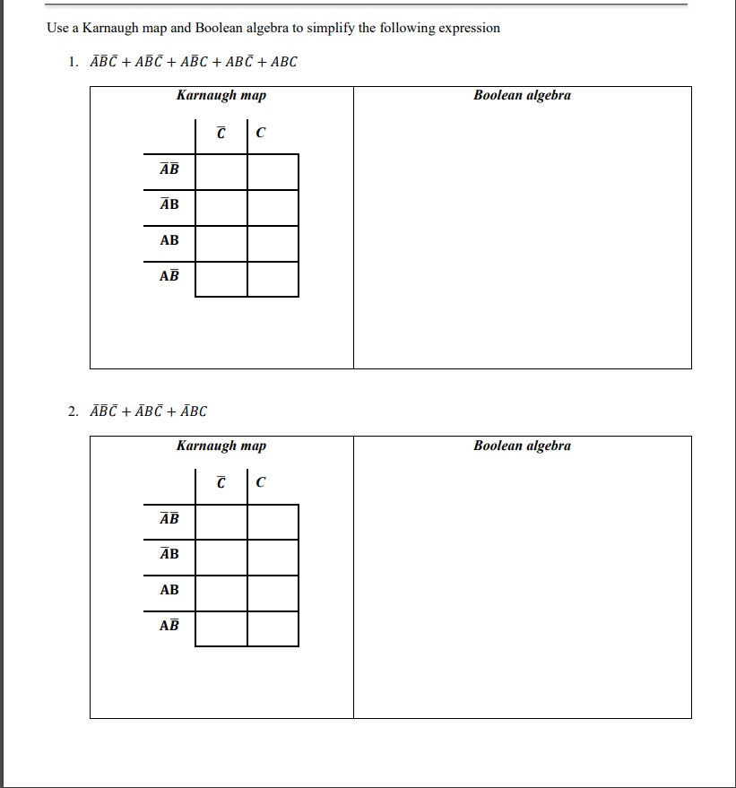 Solved Use a Karnaugh map and Boolean algebra to simplify | Chegg.com