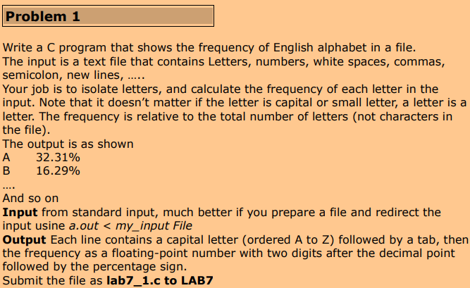 Solved Problem 1 Write a C program that shows the frequency | Chegg.com