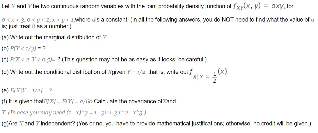 Solved Let X and Y be two continuous random variables with | Chegg.com