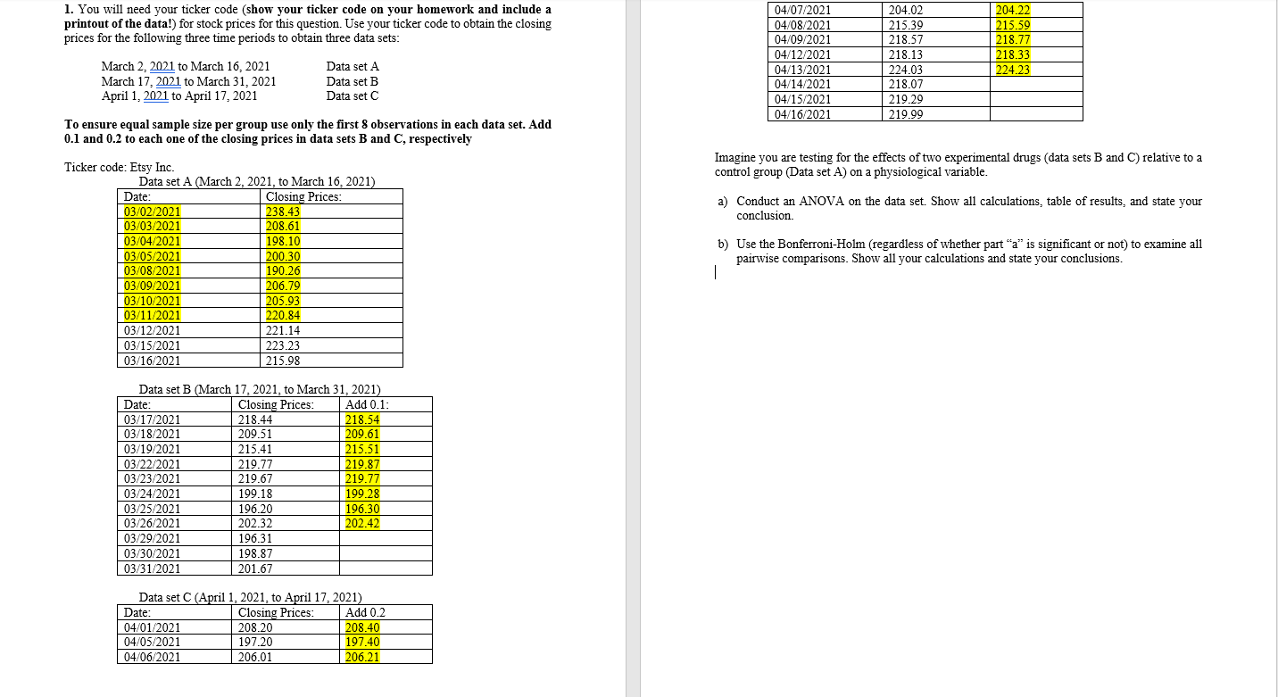 Solved 1. You will need your ticker code (show your ticker | Chegg.com