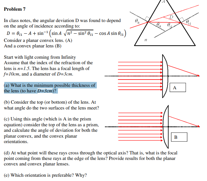 As Problem 7 In class notes, the angular deviation D | Chegg.com