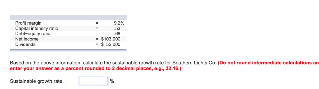 Solved Profit margin Capital intensity ratio Debt-equity | Chegg.com