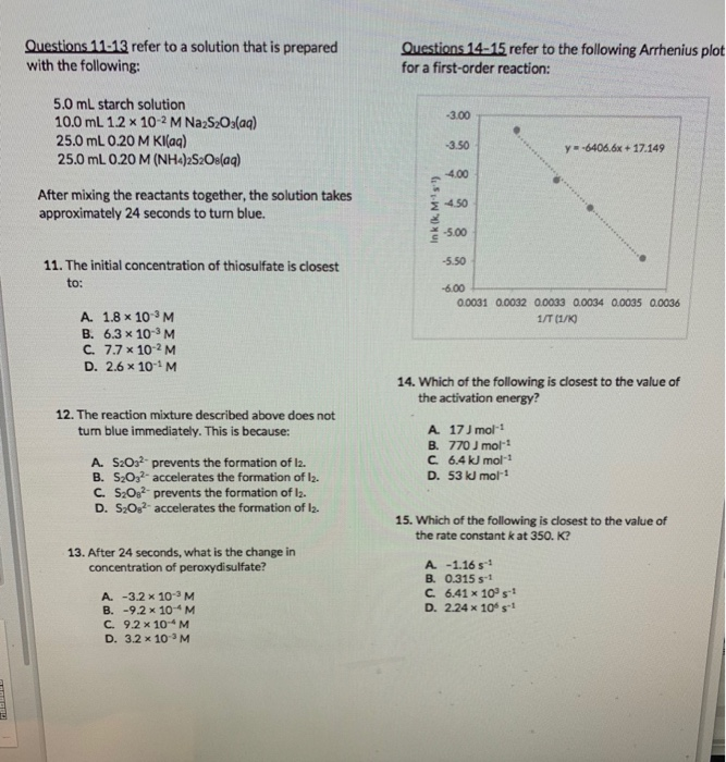 Solved Questions 11-13 refer to a solution that is prepared | Chegg.com