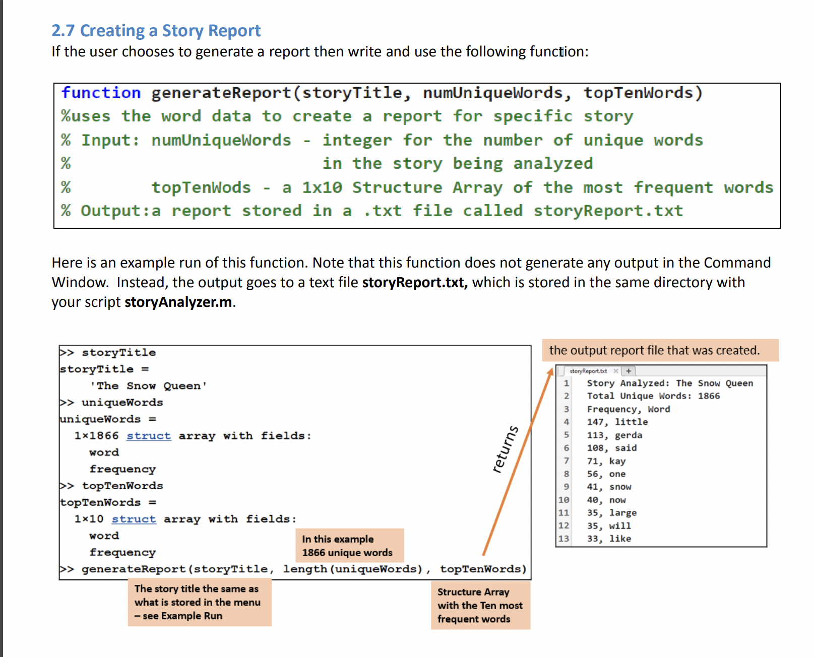 Solved 2.7 Creating a Story Report If the user chooses to | Chegg.com