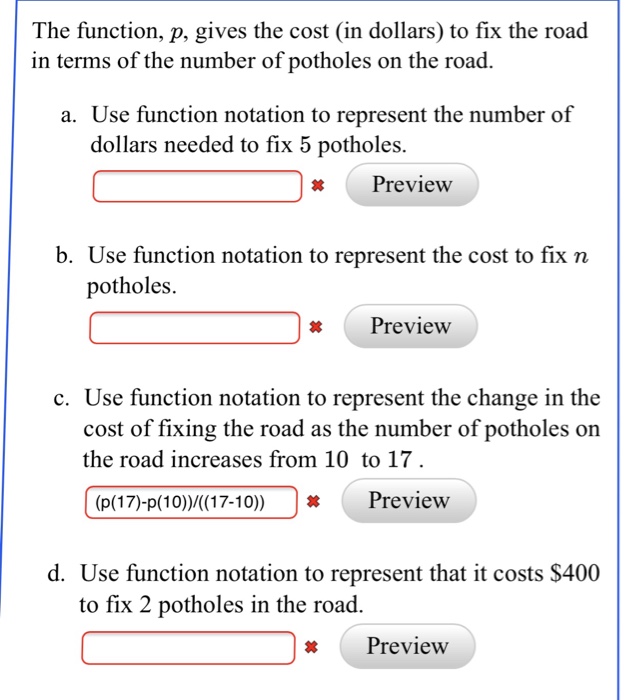 Solved The function, p, gives the cost (in dollars) to fix | Chegg.com