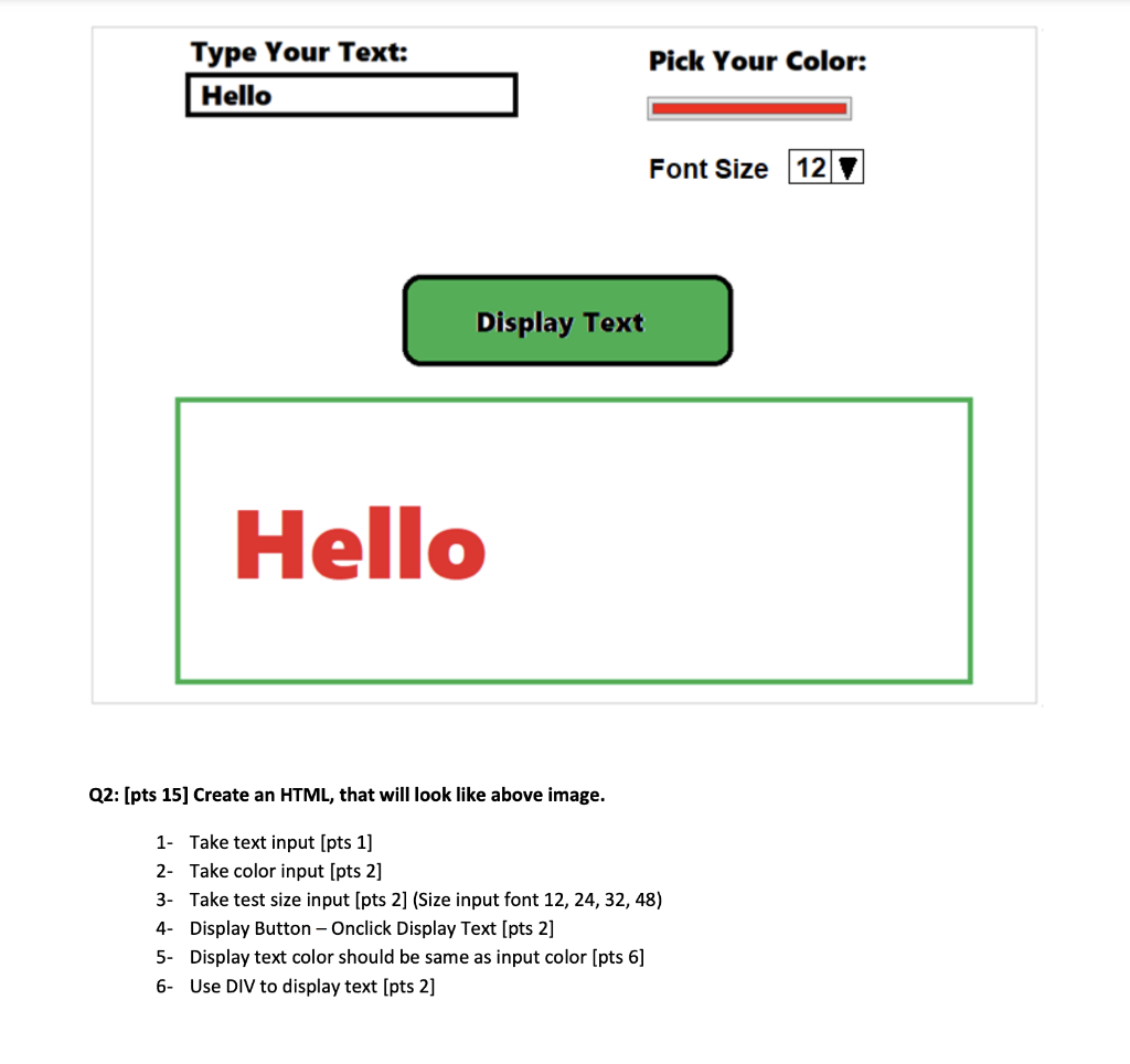 Solved Q2: [pts 15] Create an HTML, that will look like | Chegg.com