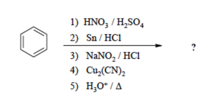 Solved 1) HNO, H2SO4 2) Sn /HCI 3) NaNO2 /HCi 4) Cu2(CN)2 5) | Chegg.com