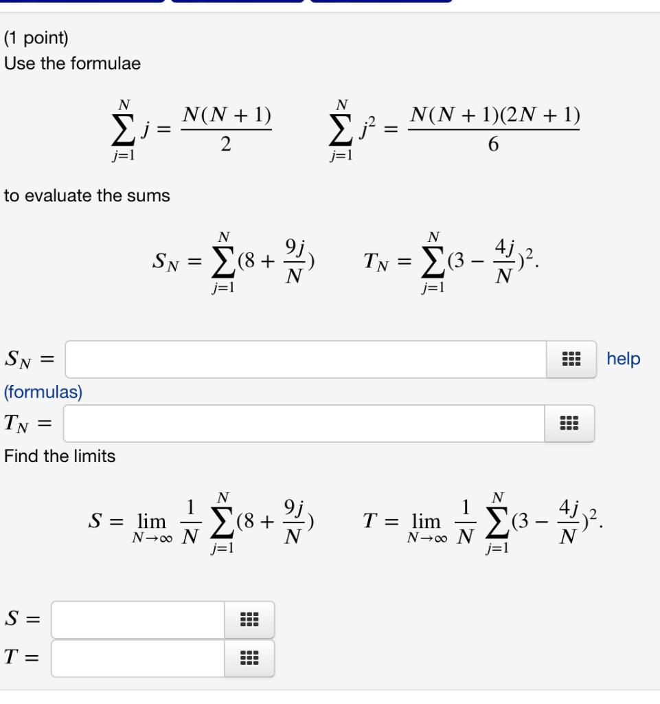 Solved (1 point) Use the formulae | Chegg.com