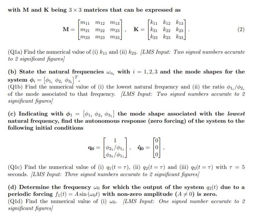 Question 1: Three DoF spring-mass-damper system | Chegg.com