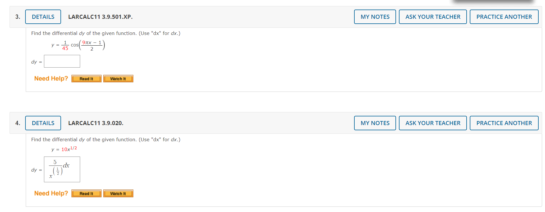 Solved 3. DETAILS LARCALC11 3.9.501.XP. MY NOTES ASK YOUR | Chegg.com