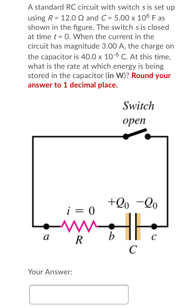 Solved A standard RC circuit with switch sis set up using R | Chegg.com