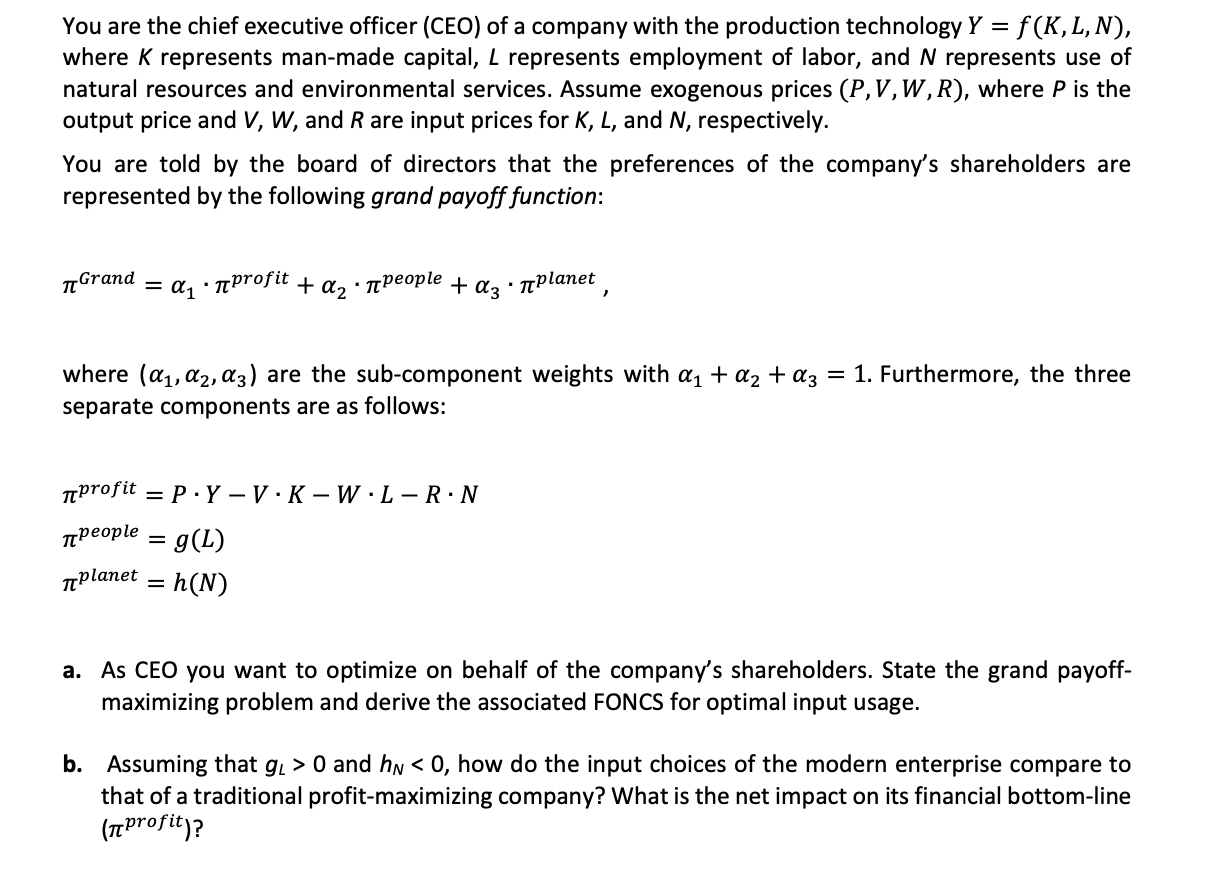 Solved You are the chief executive officer (CEO) of a | Chegg.com