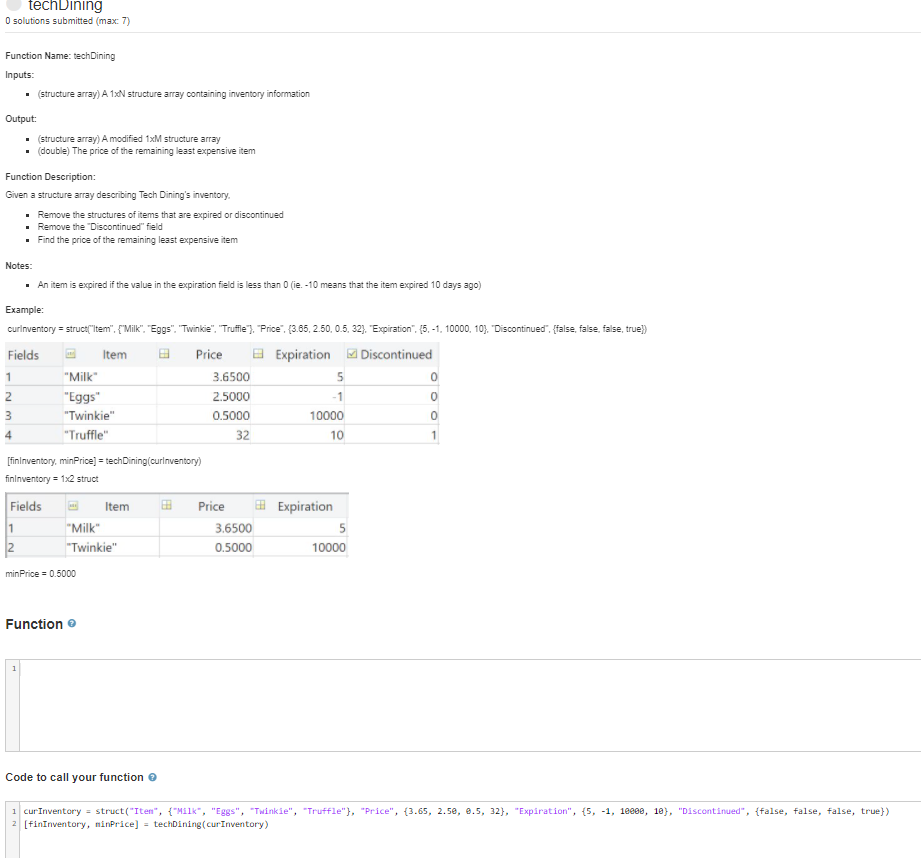 Solved techDining O solutions submitted (max: 7) Function | Chegg.com
