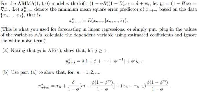 Solved For the ARIMA(1,1,0) model with drift, (1 - 0B)(1 - | Chegg.com