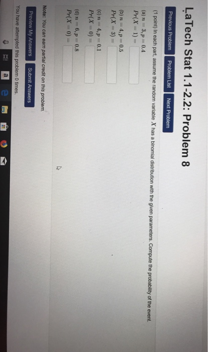 Solved LaTech Stat 1.1-2.2: Problem 8 List Next Problem (1 | Chegg.com