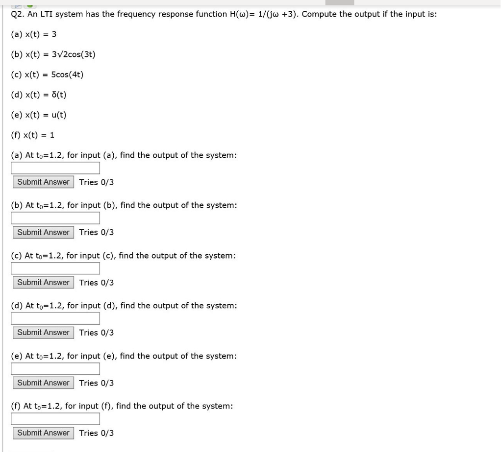 Solved Q2. An LTI system has the frequency response function | Chegg.com