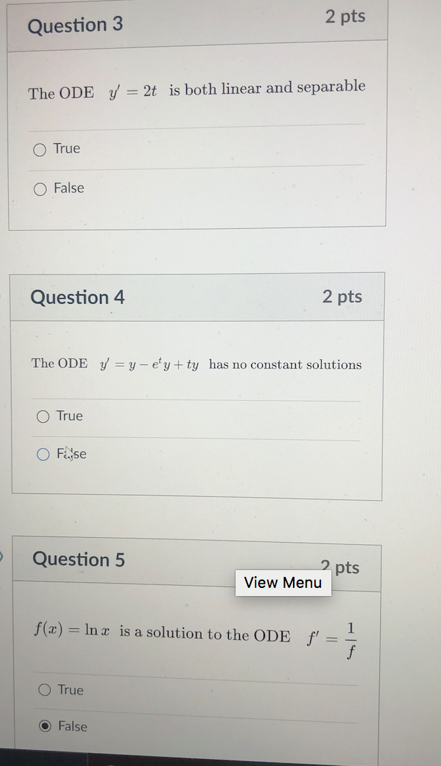 Solved Question 1 2 pts The ODE V = (y - 1)(y-2)(y - 3) is | Chegg.com Solved Question 1 2 pts The ODE V = (y - 1)(y-2)(y - 3) is | Chegg.com
