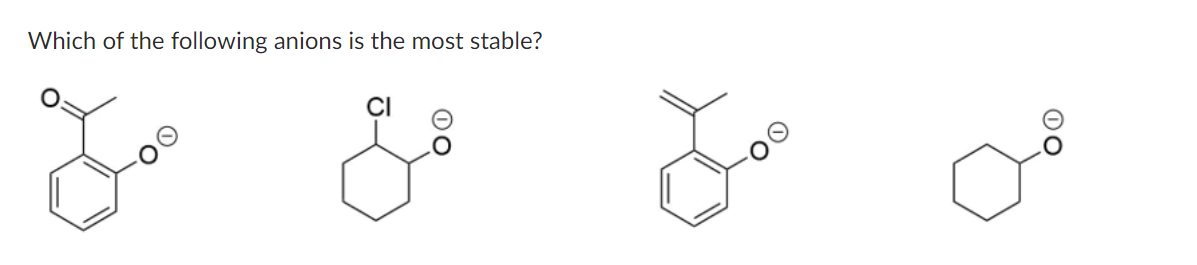 Solved Which of the following anions is the most stable? | Chegg.com