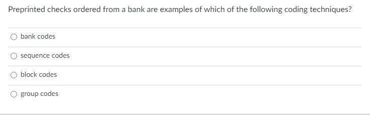 Solved Preprinted checks ordered from a bank are examples of | Chegg.com