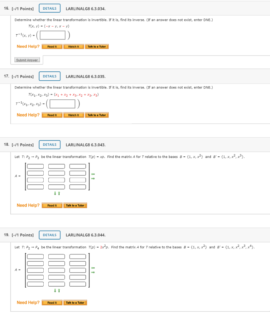 Solved 16. [-/1 Points] DETAILS LARLINALG8 6.3.034. | Chegg.com