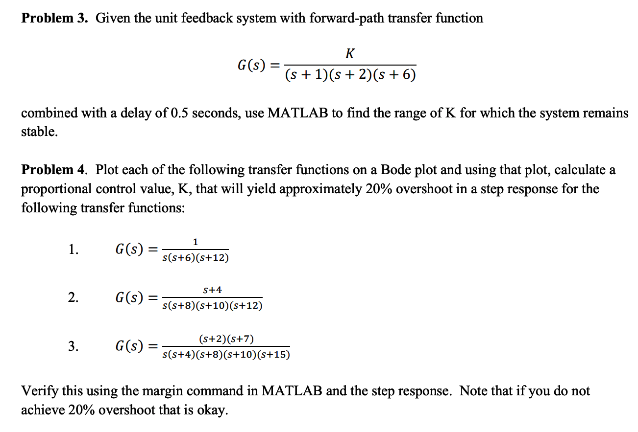 Solved Problem 3. ﻿Given the unit feedback system with | Chegg.com