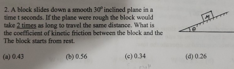 Solved 2. A block slides down a smooth 30° inclined plane | Chegg.com