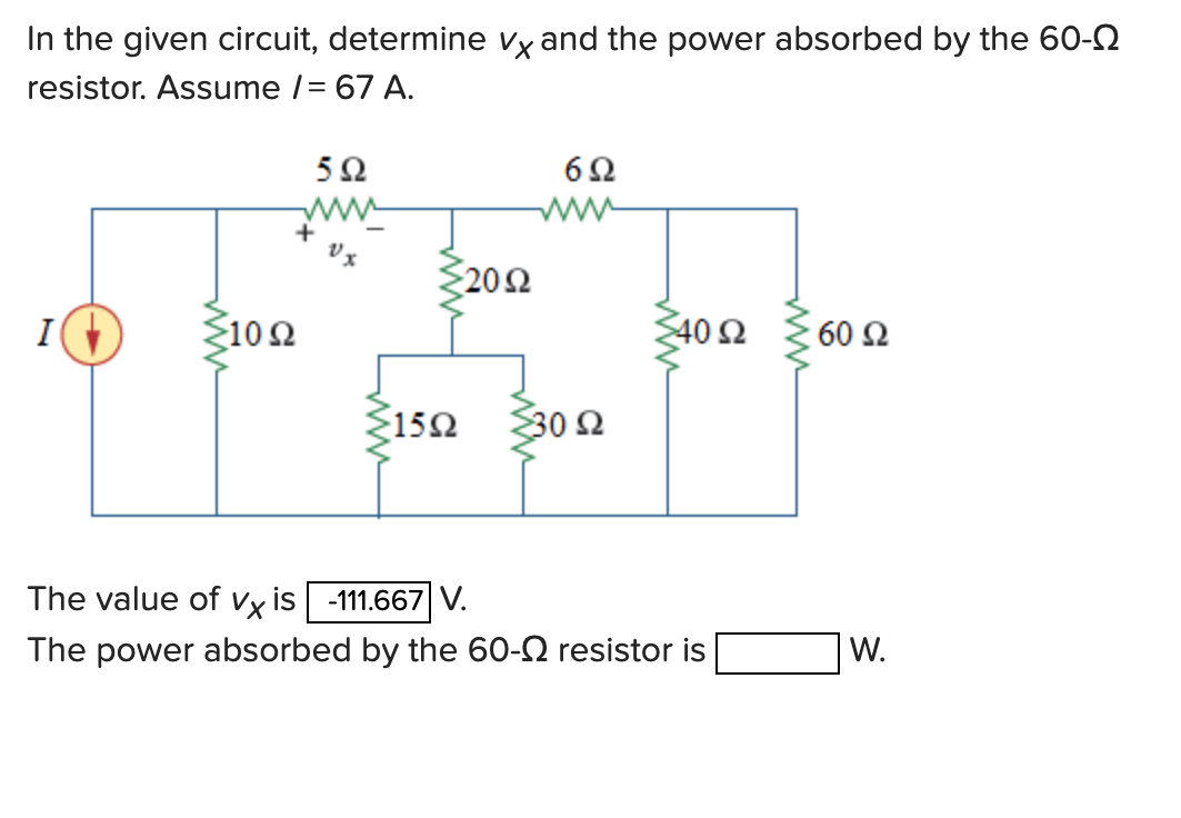 Solved In the given circuit, determine vx and the power | Chegg.com