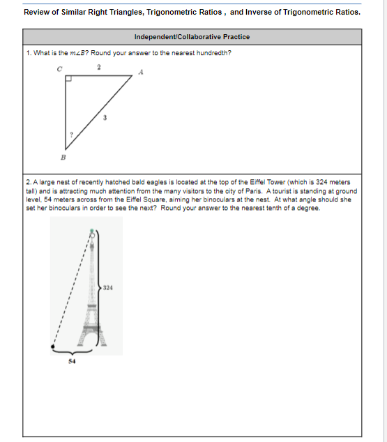 Solved Review of Similar Right Triangles, Trigonometric | Chegg.com