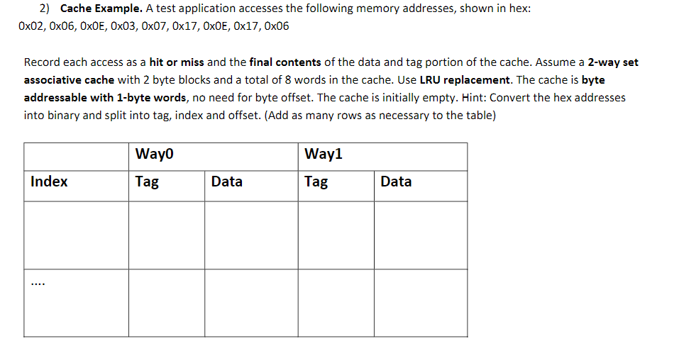 2) Cache Example. A test application accesses the | Chegg.com