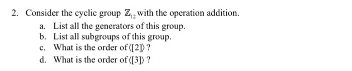 Solved 2. Consider the cyclic group Z, with the operation | Chegg.com