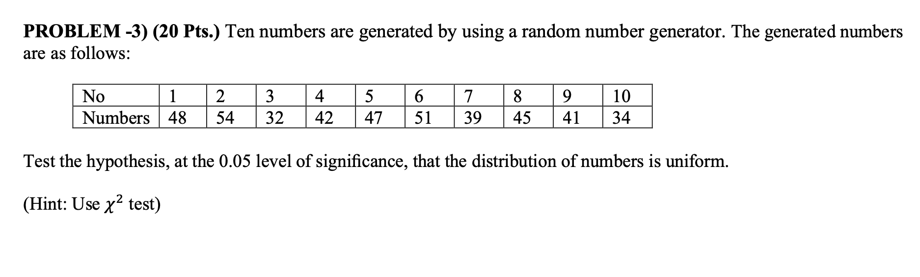 Solved PROBLEM -3) (20 Pts.) Ten numbers are generated by | Chegg.com