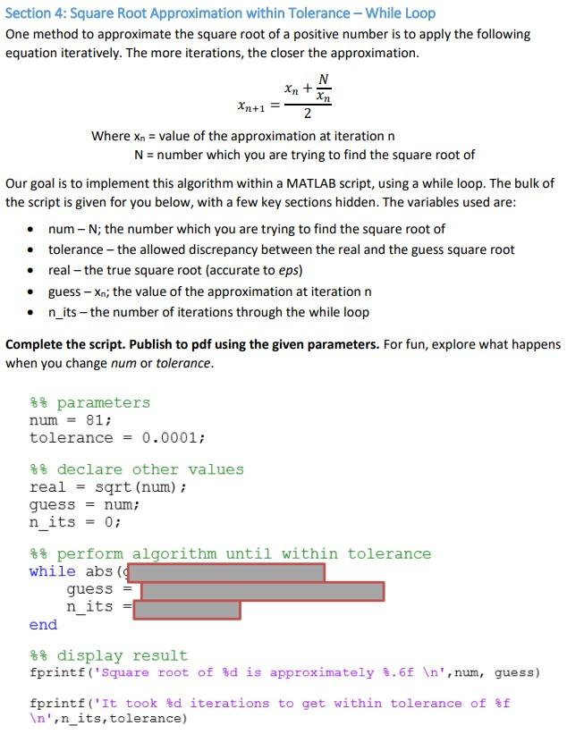 Solved xnt Section 4: Square Root Approximation within | Chegg.com