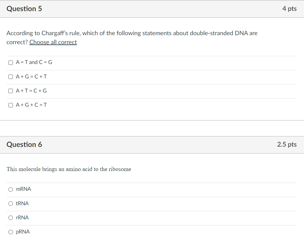 Solved According to Chargaff's rule, which of the following | Chegg.com