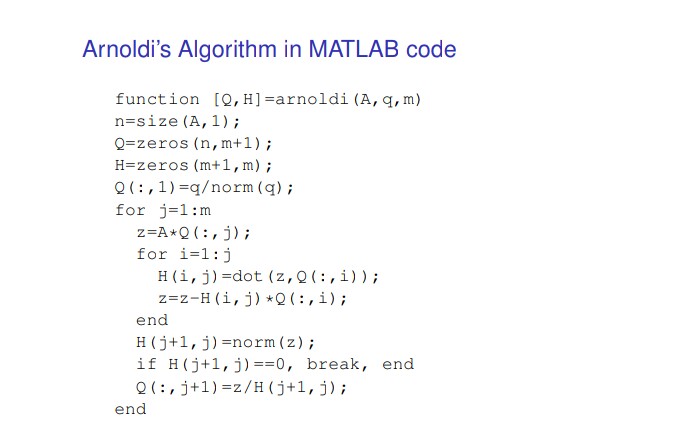 Solved Arnoldis Algorithm In Matlab Code Function Q