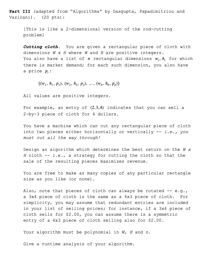 Part III (adapted from "Algorithms" by Dasgupta, | Chegg.com