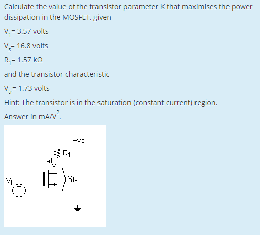 Solved Calculate the value of the transistor parameter K | Chegg.com