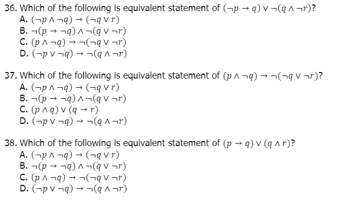 Solved 36. Which of the following is equivalent statement of | Chegg.com